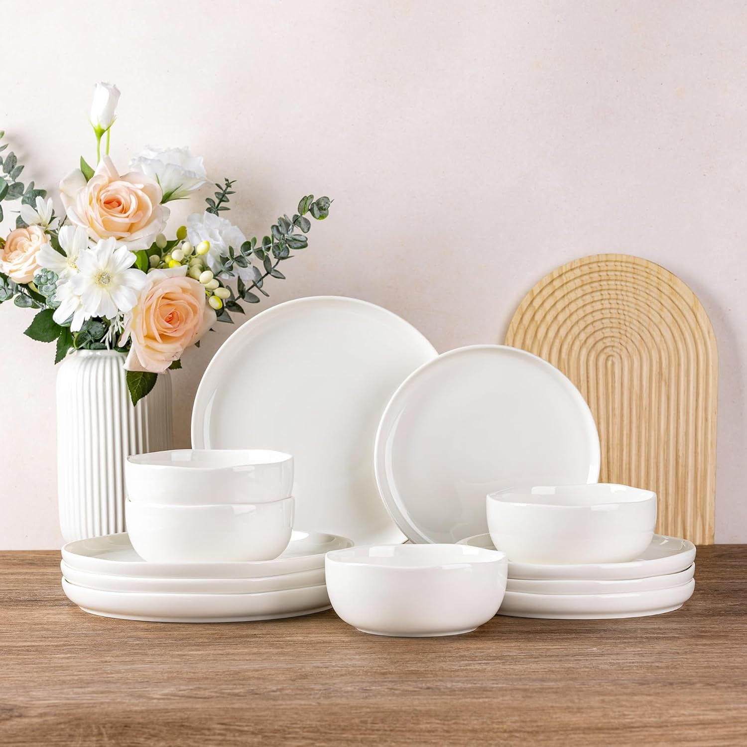 Ceramic Dinnerware Sets for 4,Handcraft Wavy Rim Stoneware Plates and ...