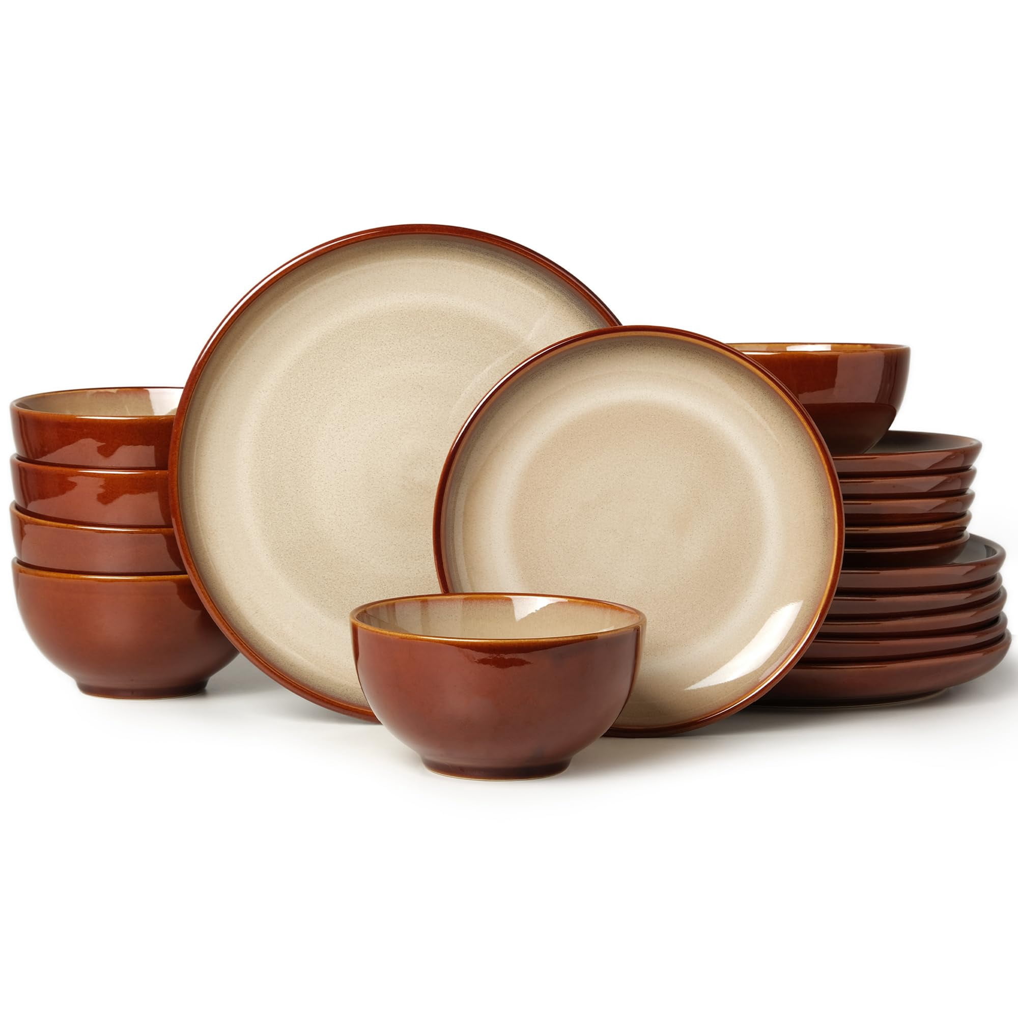 Ceramic Dinnerware Sets for 6, 18 Pieces Stoneware Plates and Bowls ...