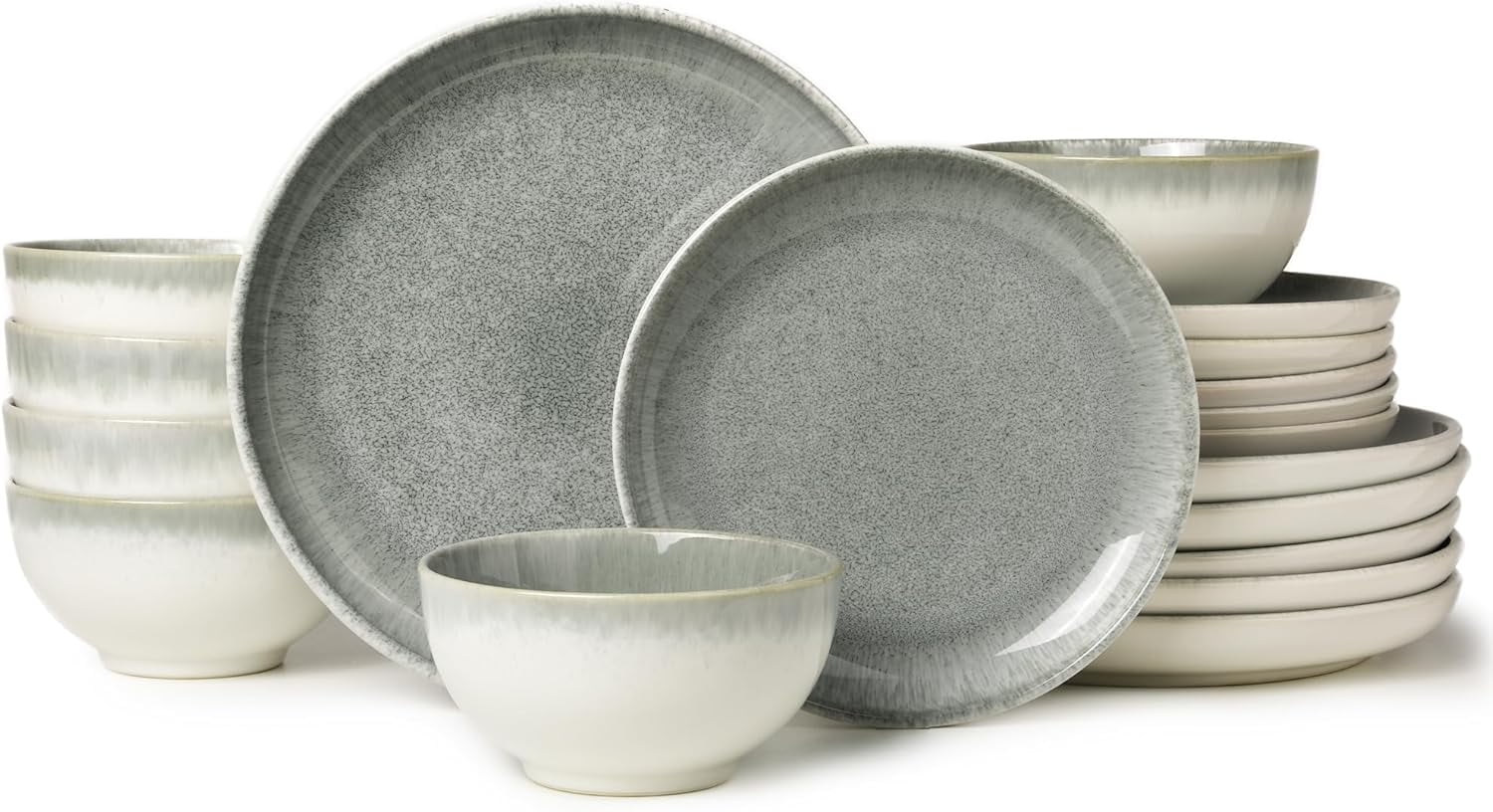 Ceramic Dinnerware Sets for 6, 18 Pieces Stoneware Plates and Bowls ...