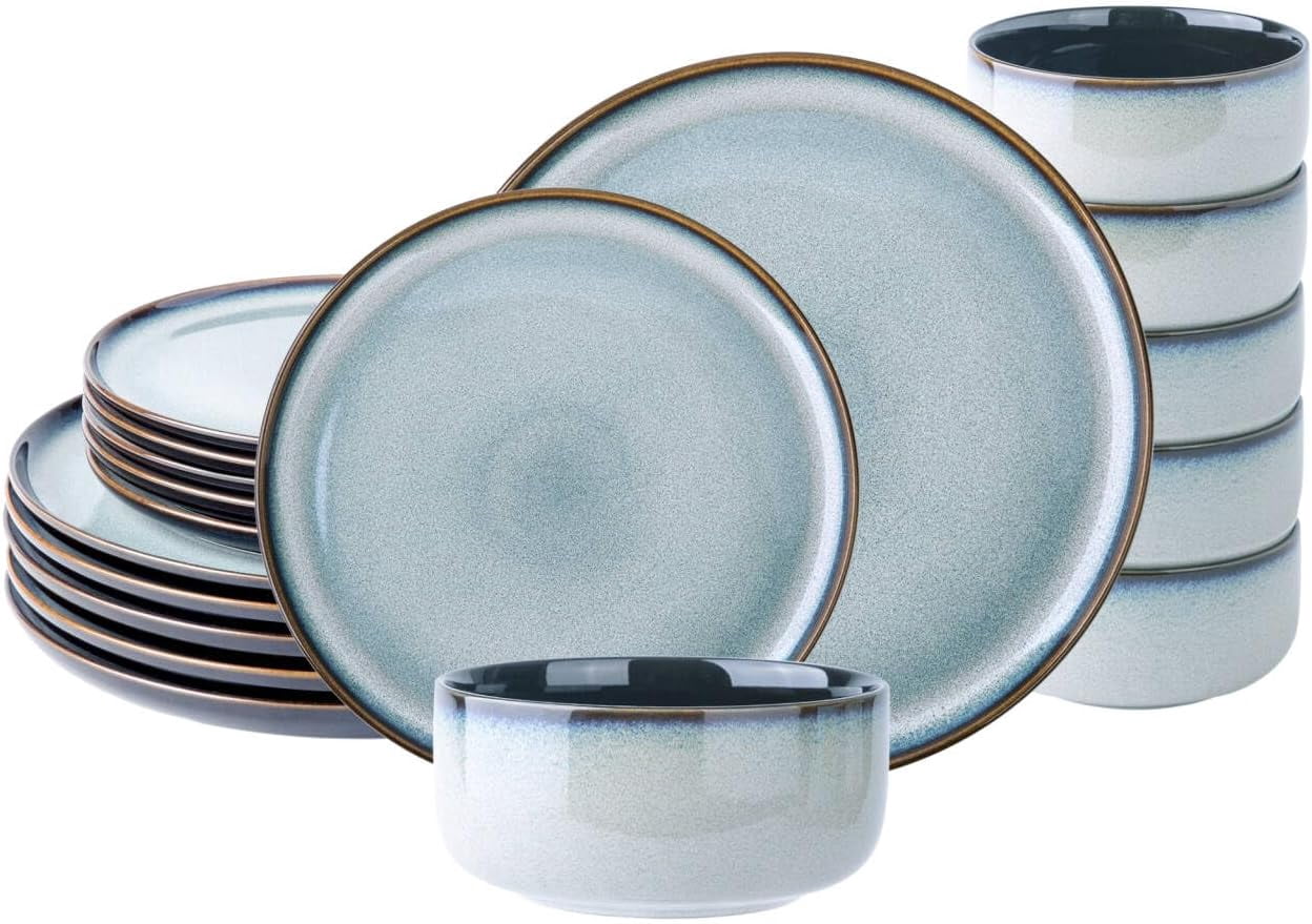 Ceramic Dinnerware Sets for 6,Porcelain Plates and Bowls Sets,Handmade ...