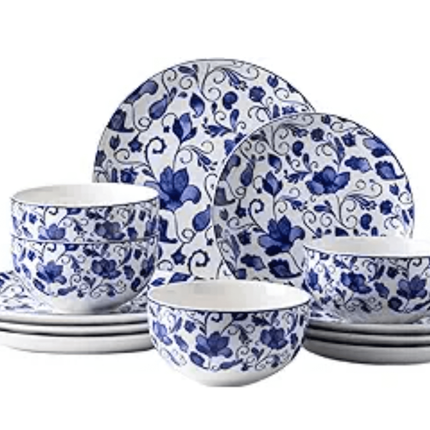 Ceramic Dinnerware Sets,Blue and White Plates and Bowls Set,Highly Chip ...