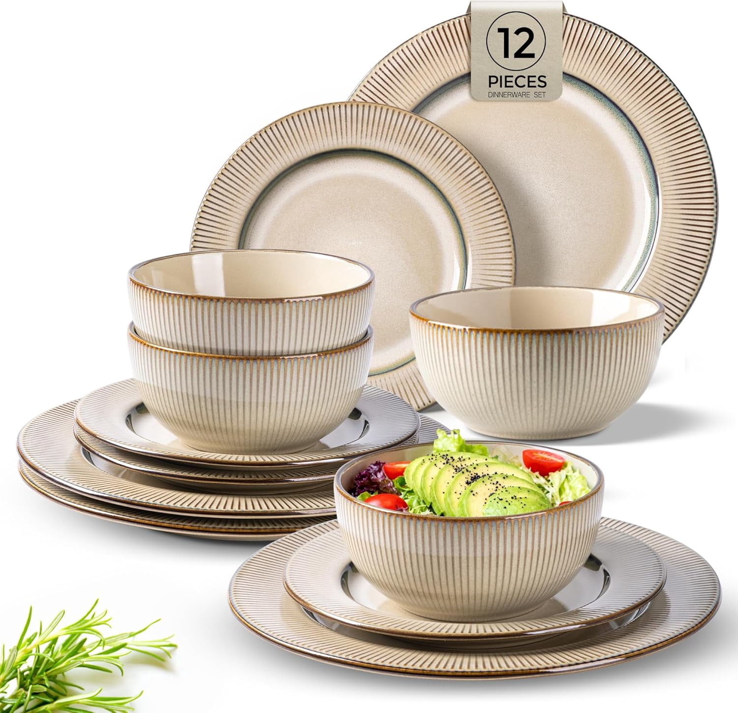 Ceramic Dinnerware Sets, Embossed Elegant Stoneware Plates and Bowls ...