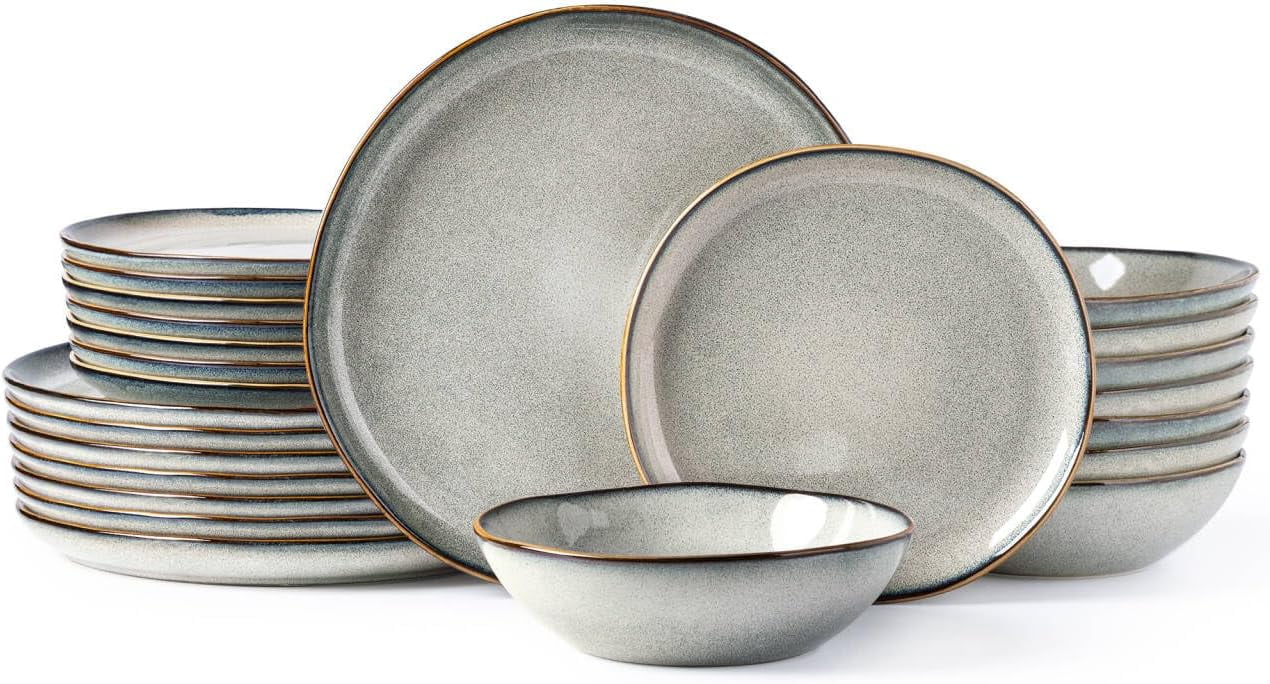 Ceramic Dinnerware Sets,Handmade Reactive Glaze Plates and Bowls Set ...