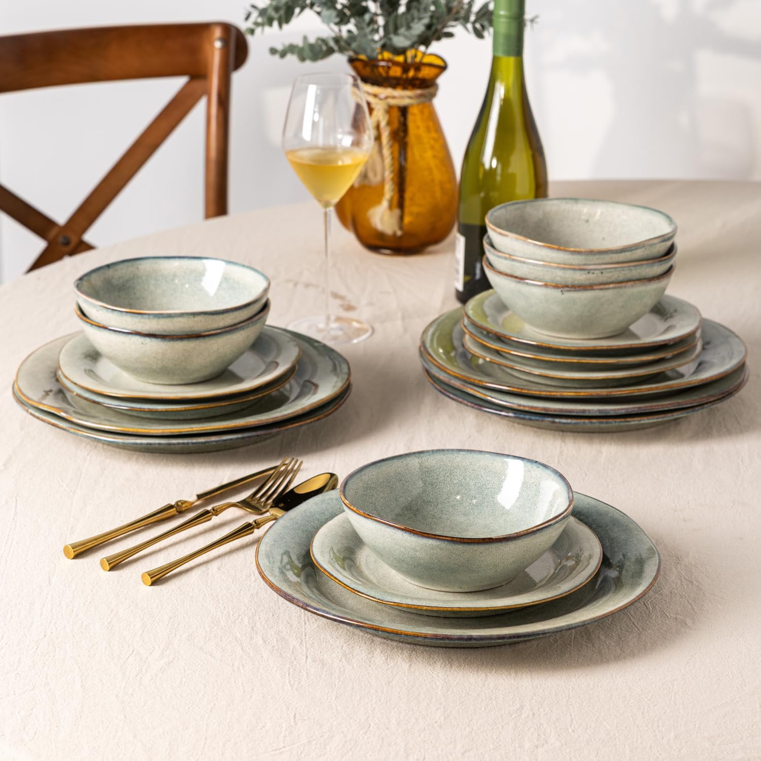 Ceramic Dinnerware Sets, Handmade Stoneware Reactive Glaze Plates and ...