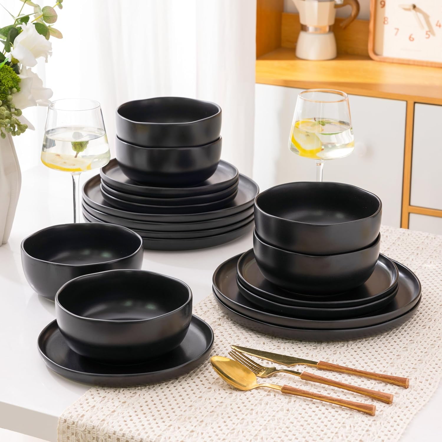 Ceramic Dinnerware Sets, Wavy Rim Stoneware Plates and Bowls, Highly ...
