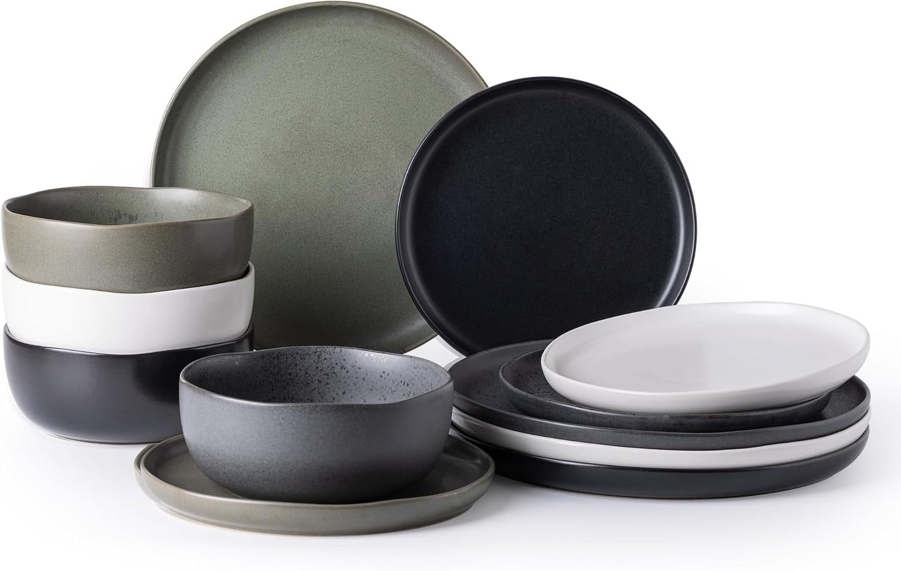 Ceramic Dinnerware Sets, Wavy Rim Stoneware Plates and Bowls Sets ...