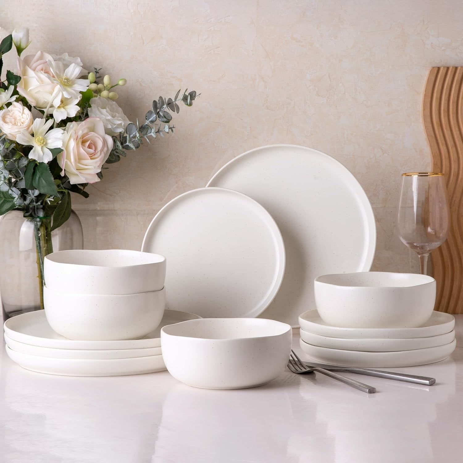 Ceramic Dinnerware Sets, Wavy Rim Stoneware Plates and Bowls Sets ...