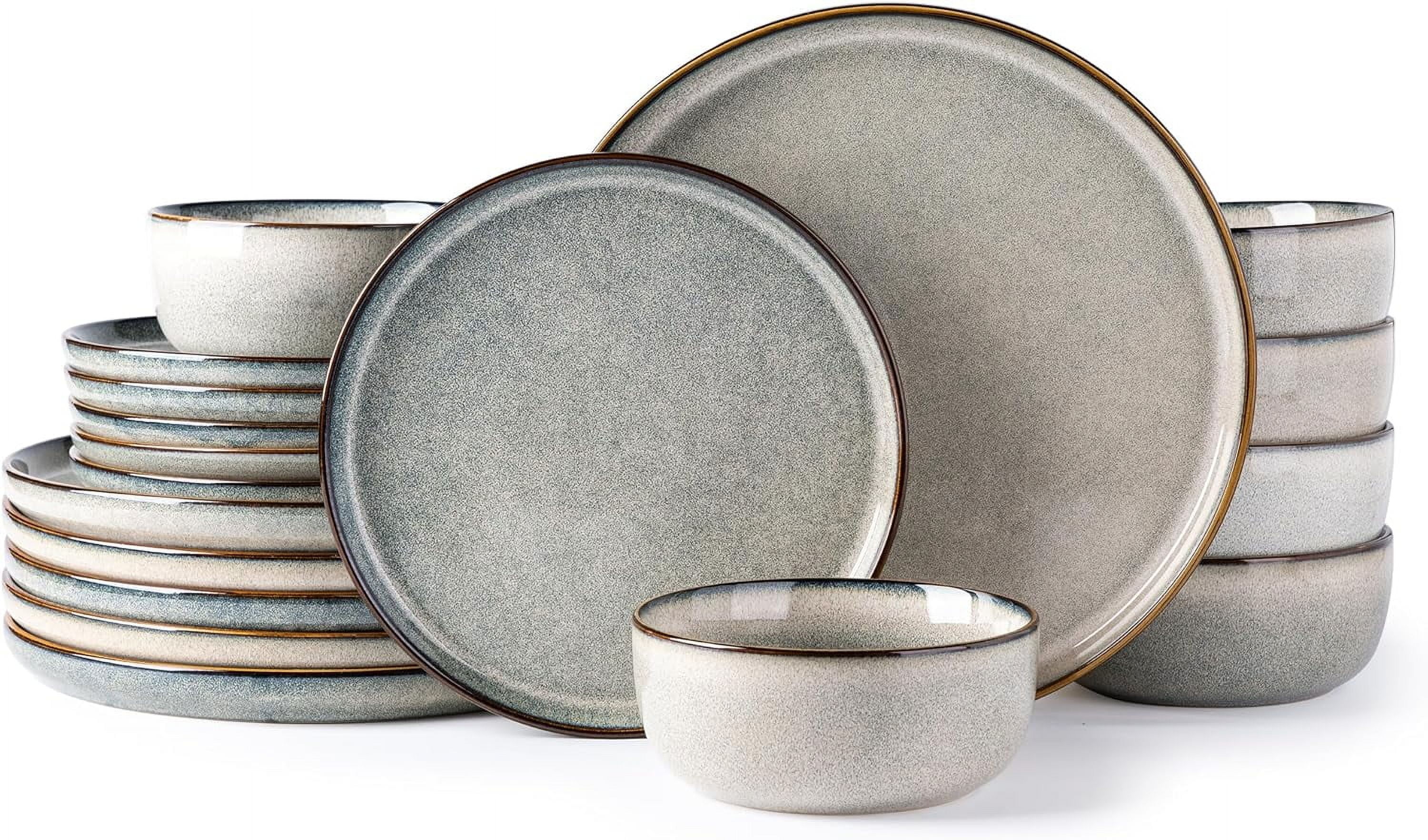 Ceramic Dinnerware Sets for 6, 18 Pieces Stoneware Plates and Bowls ...
