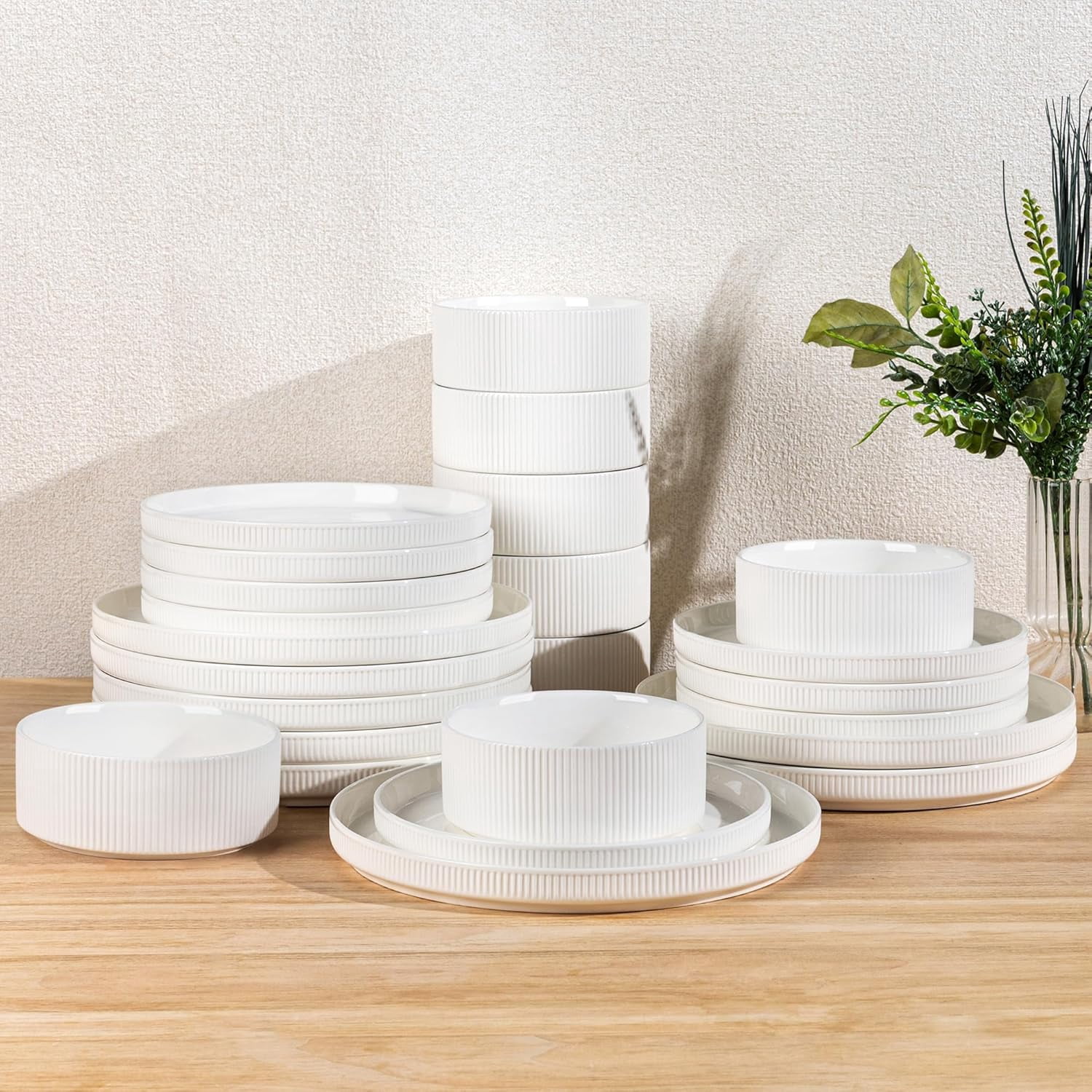 Ceramic Dinnerware Sets for 8, 24 Pieces Porcelain Lightweight Plates ...