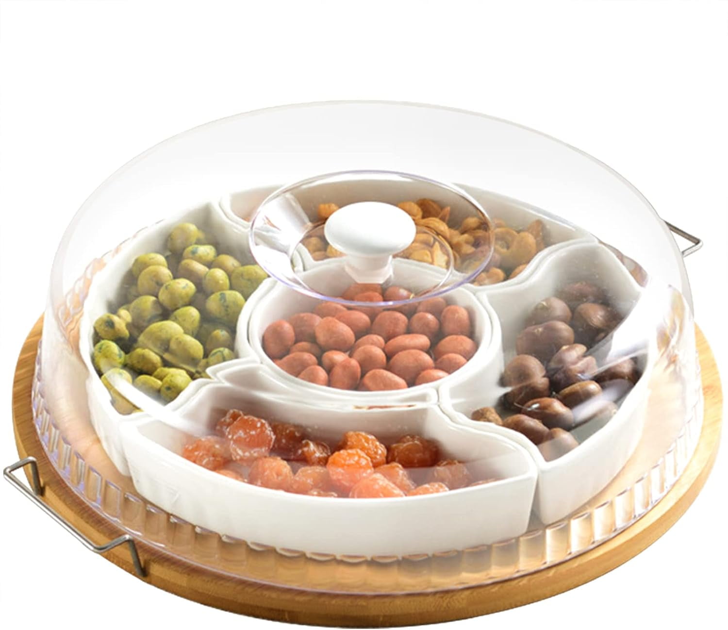 Ceramic Divided Serving Dishes Platter with Clear Lid, 11 Inch Bamboo ...