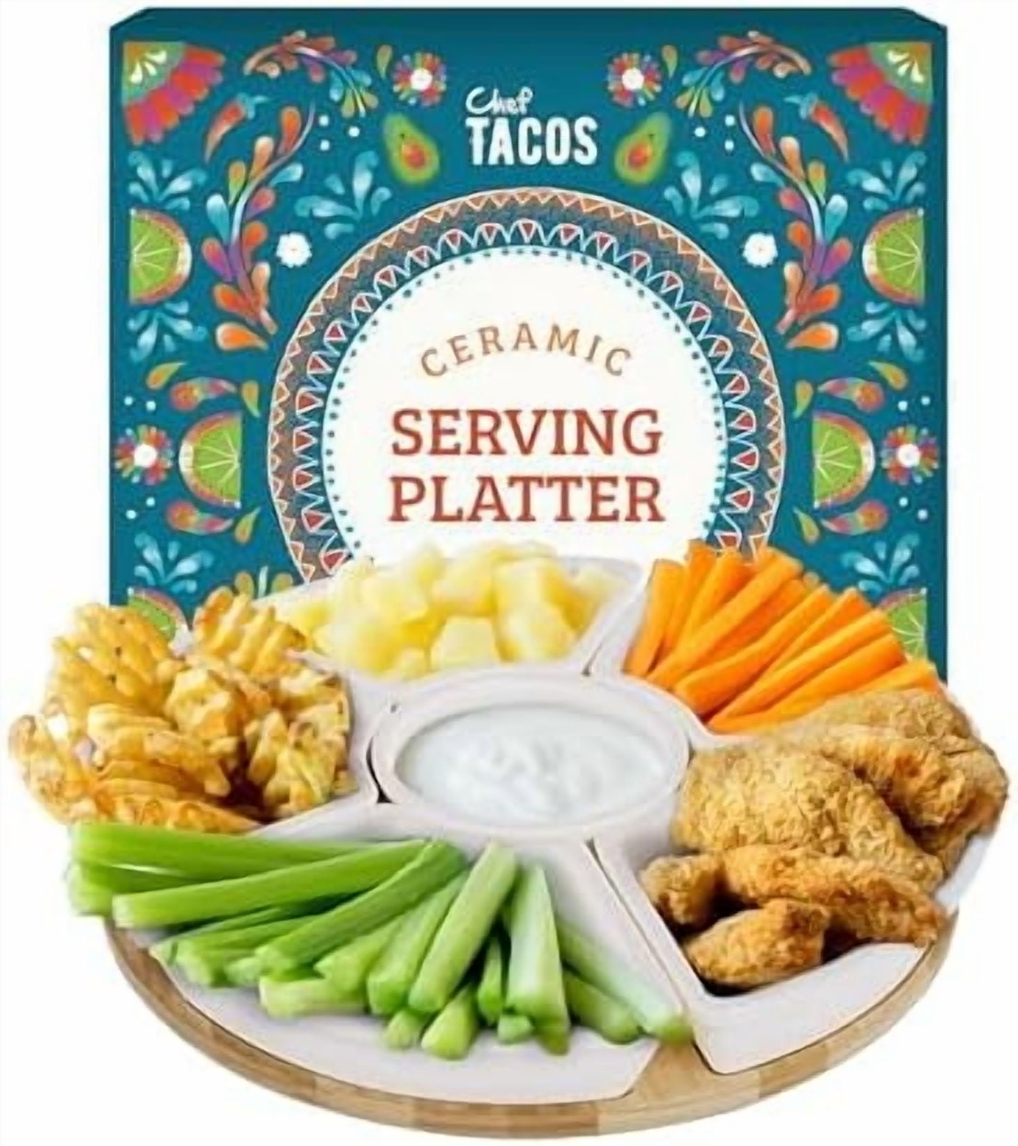 Ceramic Divided Taco Serving Platter with Lazy Susan Base for Taco Bar ...