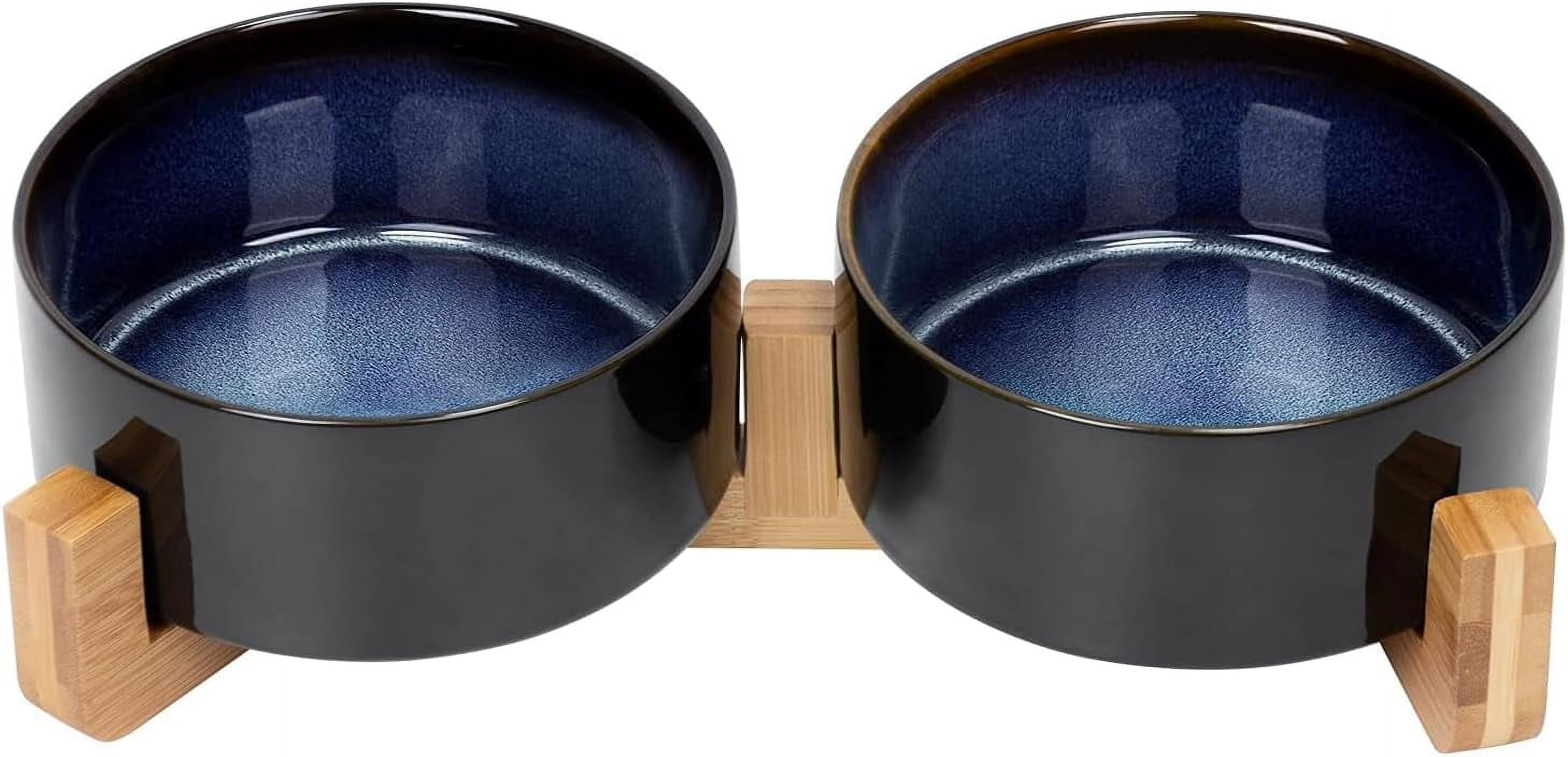 Ceramic Dog and Cat Bowl Set with Wooden Stand, Modern Cute Weighted ...