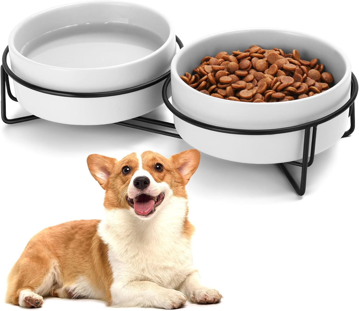 Ceramic Dog and Cat Bowl Set with Stand, 1.7 Cups Dog Food and Water ...