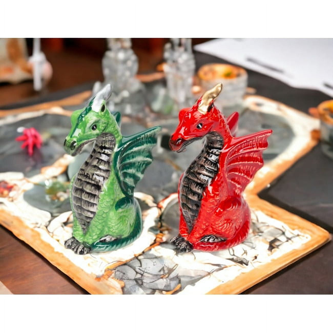 Ceramic Dragon Salt and Pepper Shakers Red Green 4" Gift - Walmart.com