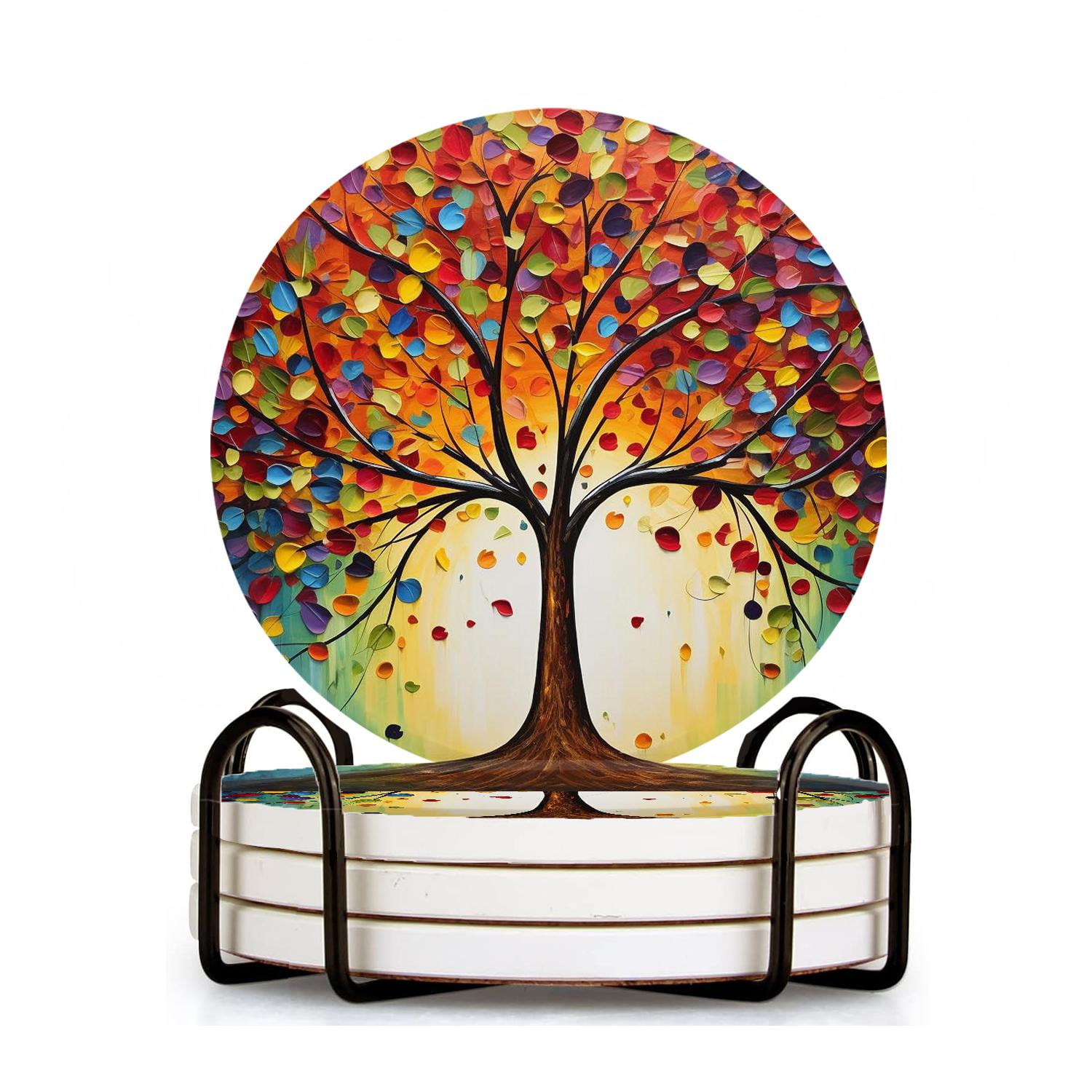 Ceramic Drinking Coasters With Holder,Deciduous colorful leaves of the ...