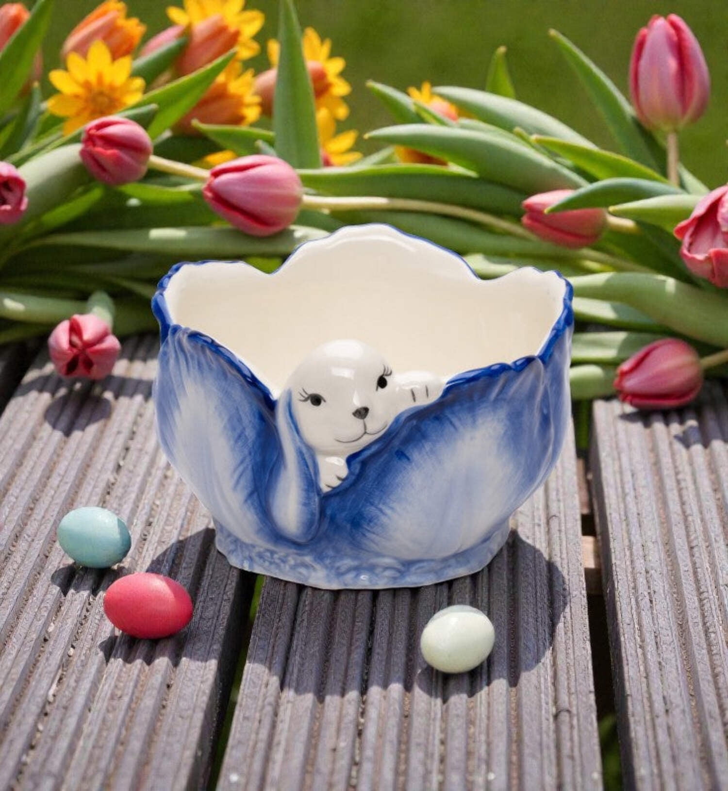 Ceramic Dutch Blue Easter Bunny Rabbit Small Candy Bowl, Spring Kitchen ...