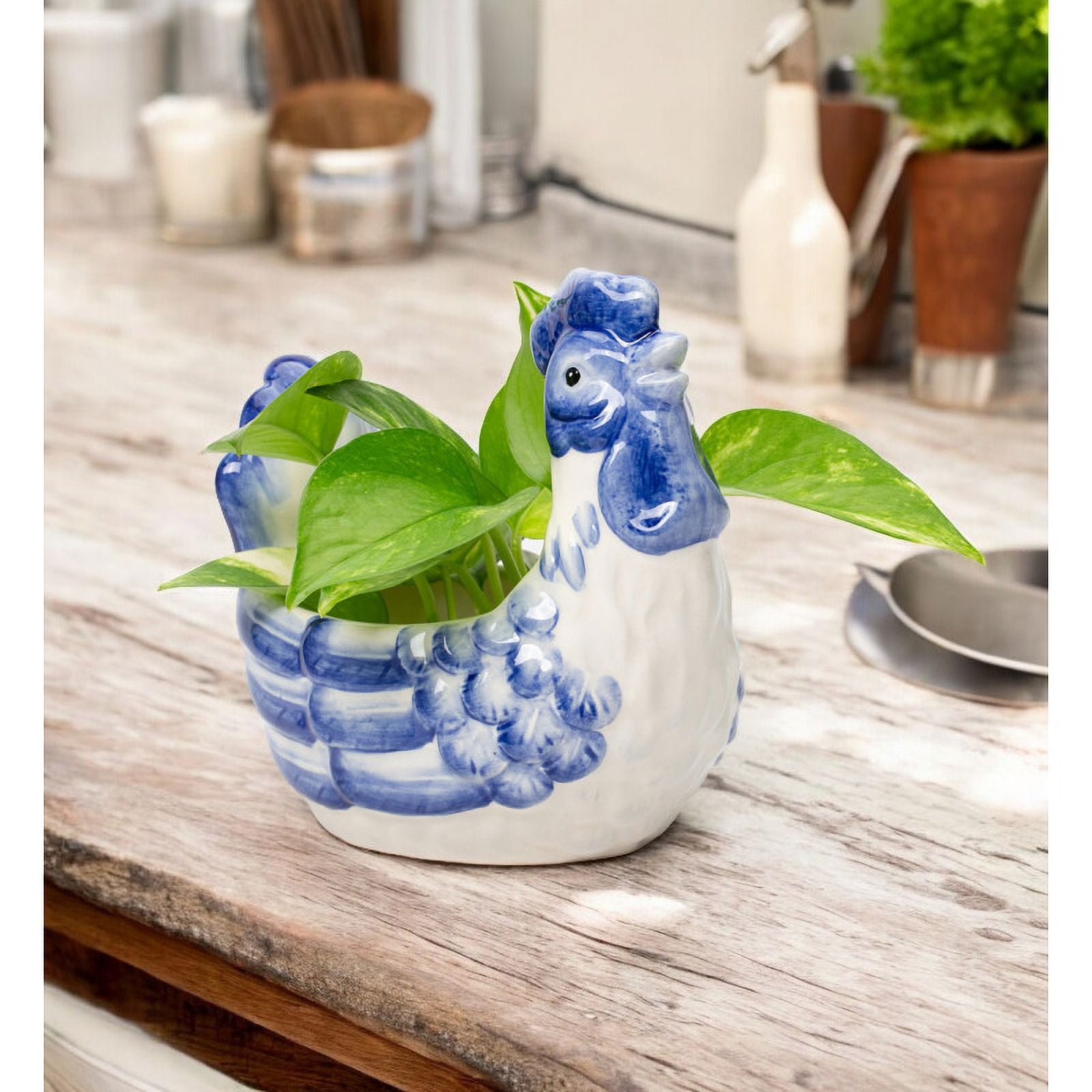 Ceramic Dutch Blue Rooster Planter, Farmhouse Decor, Gift for Her, Gift ...
