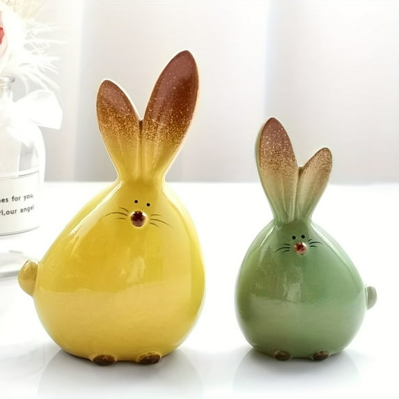 Ceramic Easter Bunny Decorations Set of 2, Yellow and Green Spring ...