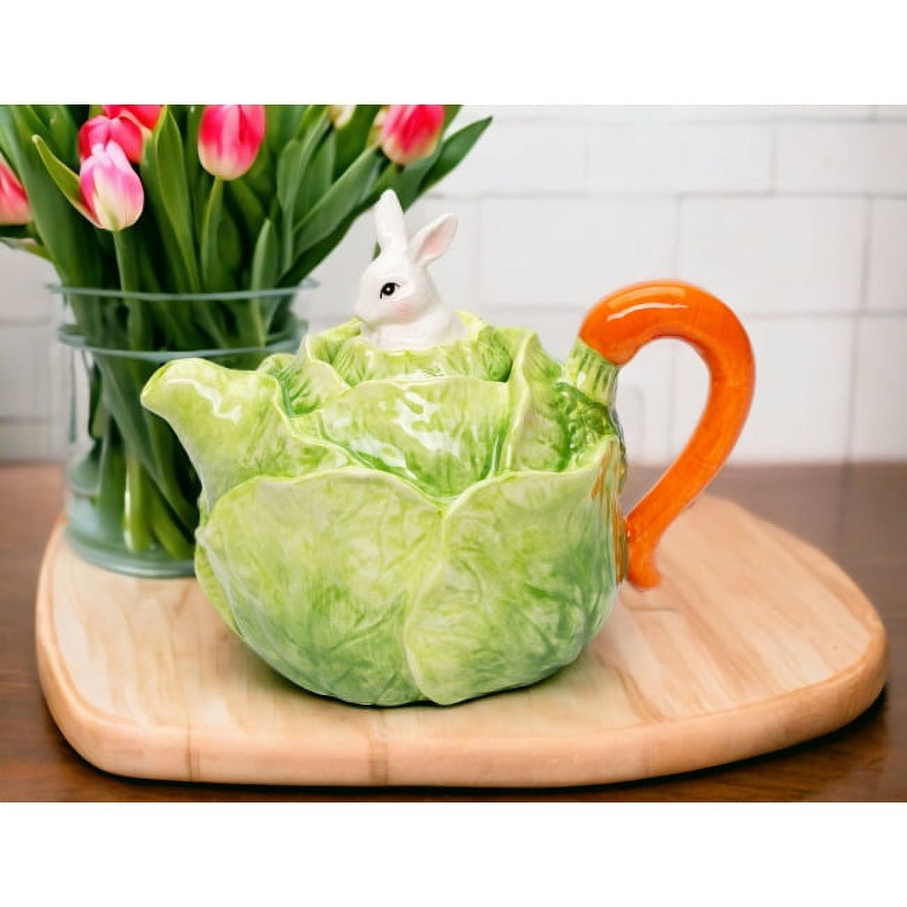 Ceramic Easter Bunny Teapot 16oz Green Cabbage Mom - Walmart.com