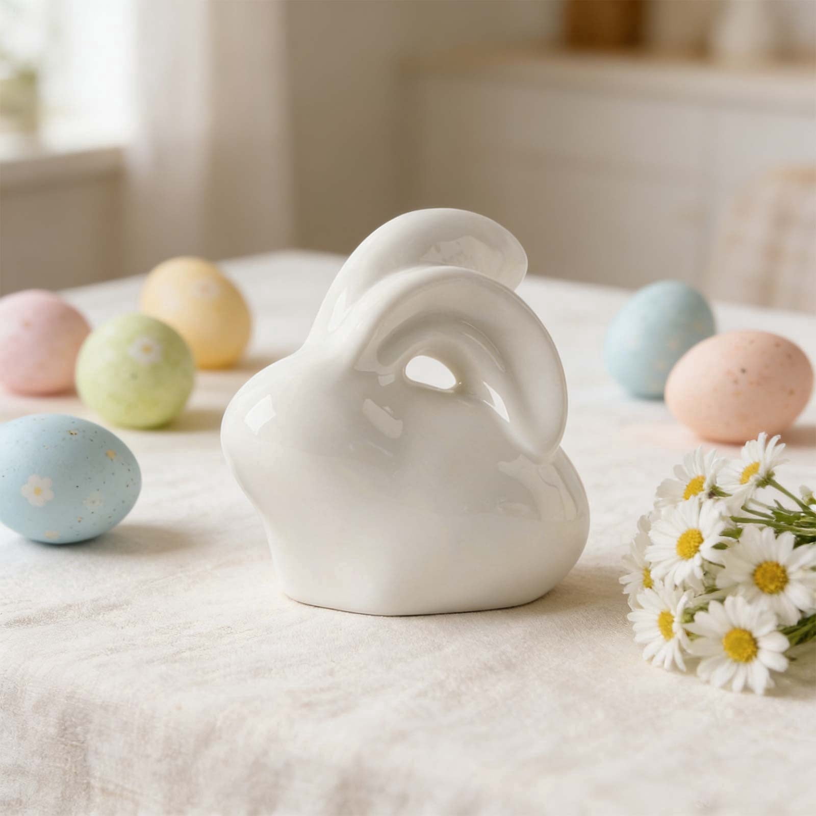Easter Bunny Figurine – Ceramic Bunny Decor, Mini White Tabletop ...