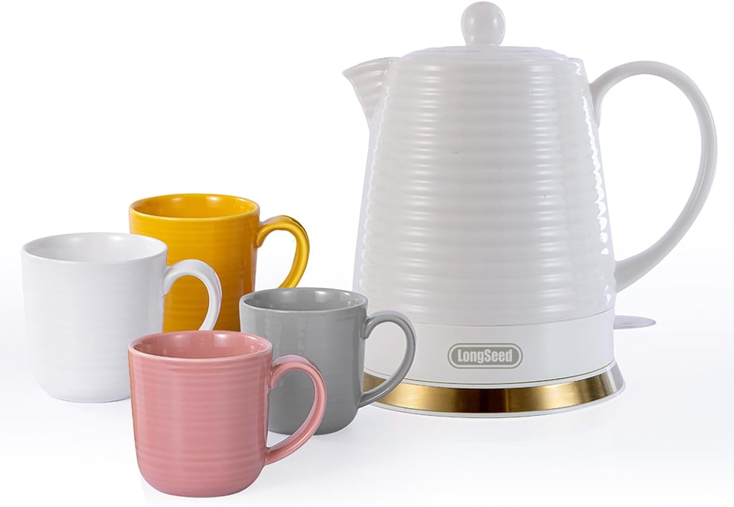Ceramic Electric Kettle Set with Infuser, and Cups in 4 Colors, 1.2L ...