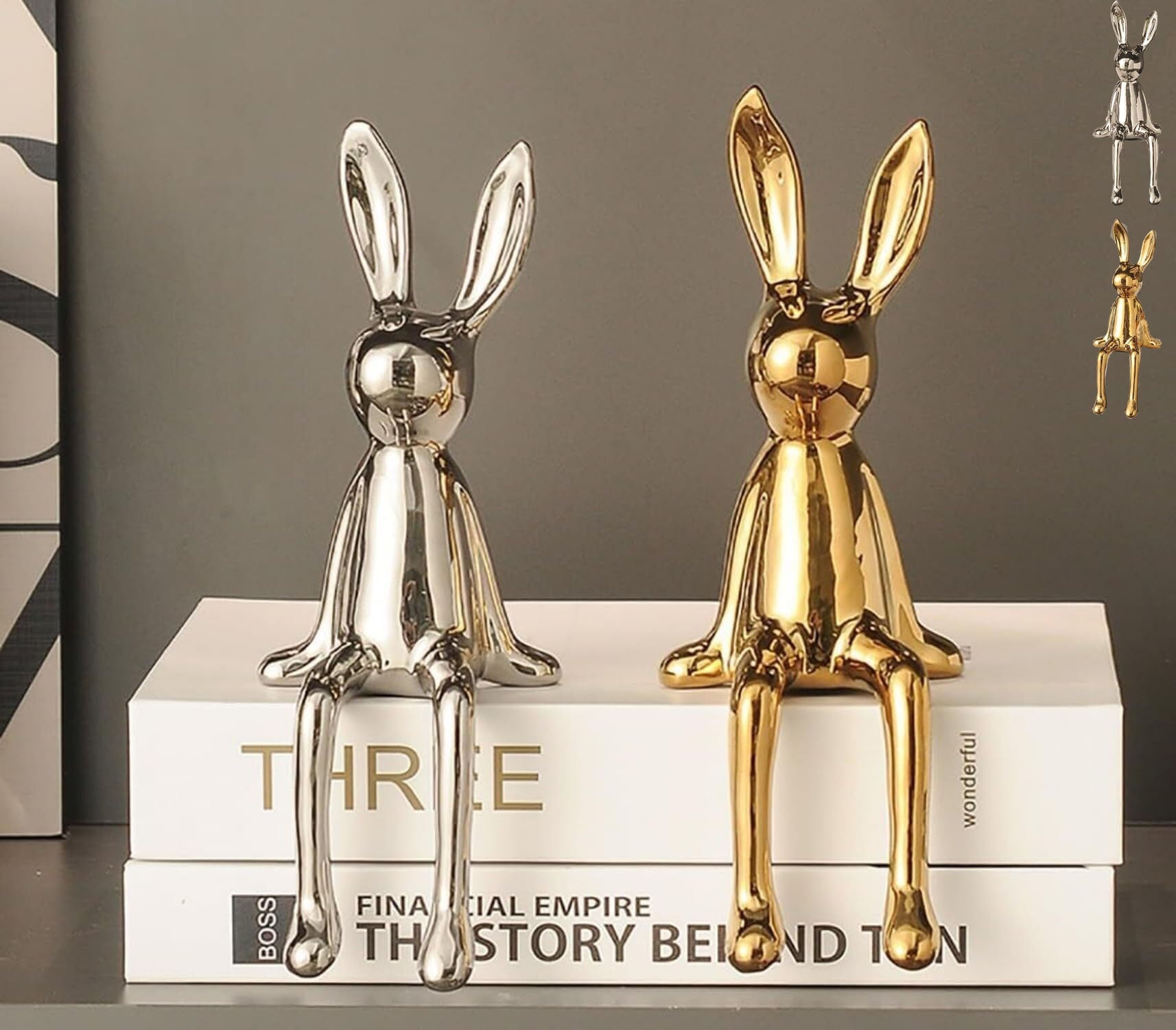 Ceramic Electroplated Rabbit Figurine Elegant Brass-Finish Bunny Statue, Collectible Easter ...