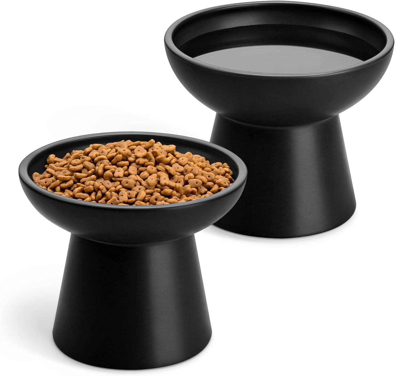 Ceramic Elevated Bowls 2-Pack - 6.2" Extra Wide Raised & Water Dishes ...