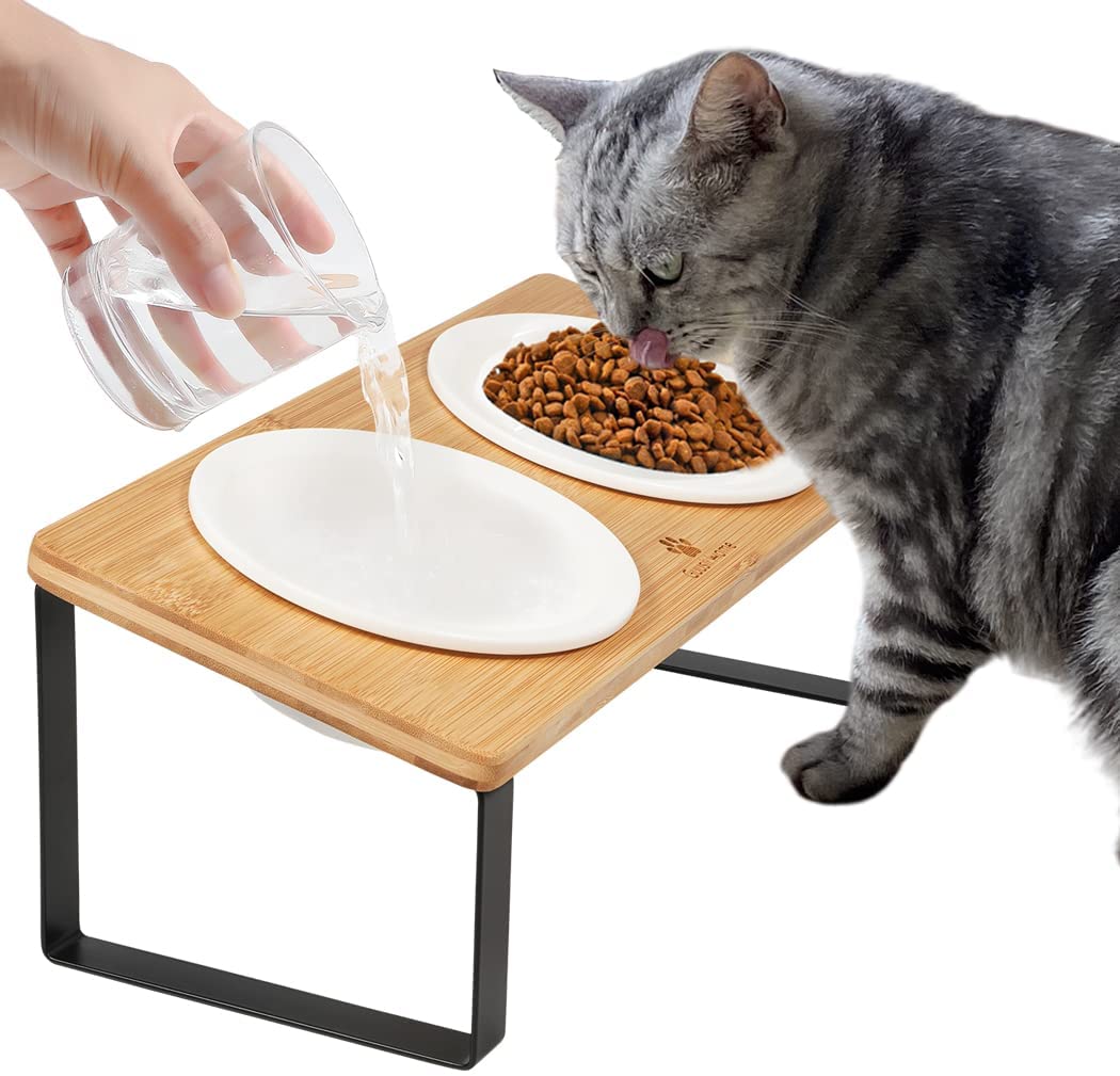 Ceramic Elevated Cat Bowls, Raised Puppy Dishes for Food and Water ...