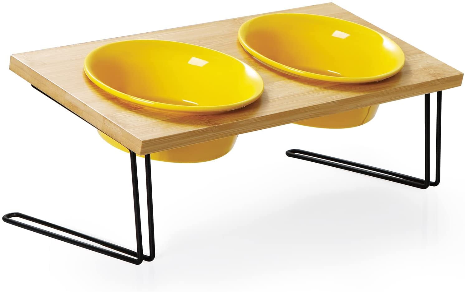 Ceramic Elevated Cat Bowls, Small Dog Bowls, 15° Tilted Raised Pet Bowl with Solid Wooden Stand ...