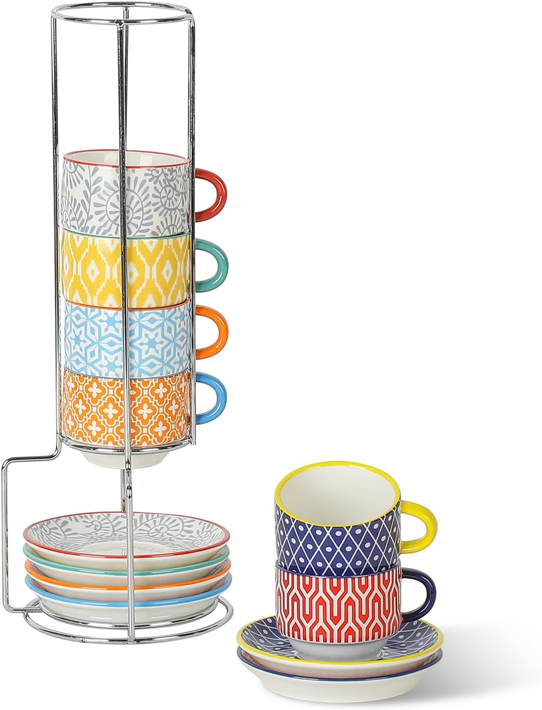 Ceramic Espresso Cups with Saucers, 2.5 OZ Stackable Demitasse Cups ...