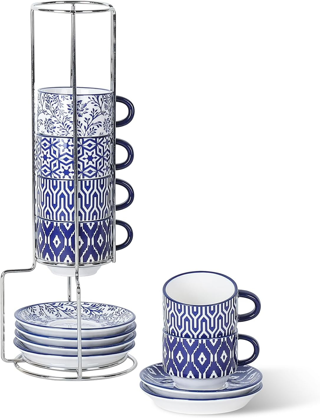 Ceramic Espresso Cups with Saucers, 2.5 OZ Stackable Demitasse Cups ...