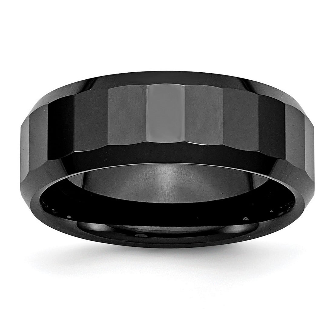 Ceramic Faceted Beveled Edge Black 8mm Polished Band Ring Size 13 ...