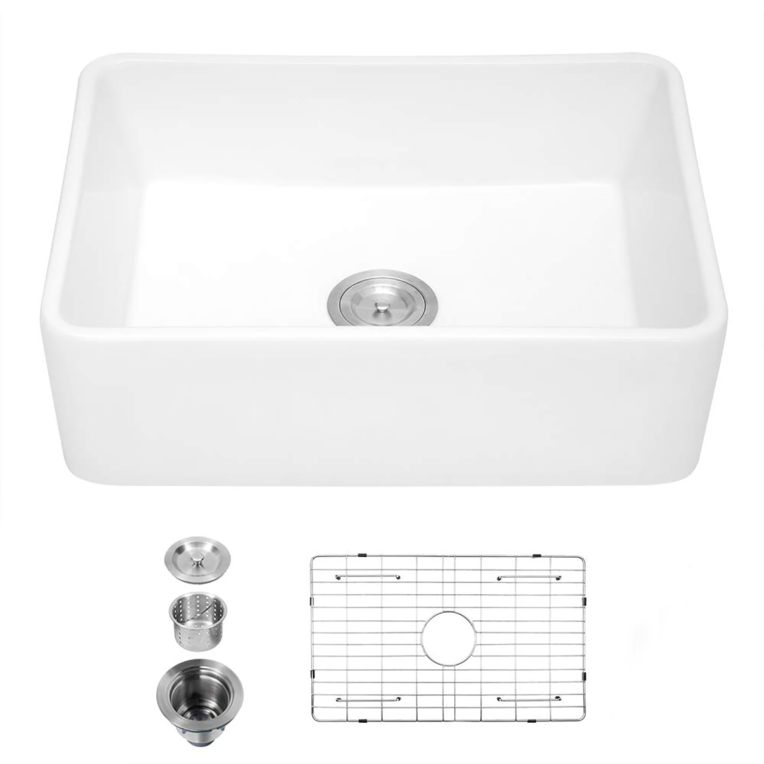 Ceramic Farmhouse Apron-Front Kitchen Sink Single Bowl White 30 x 20 ...