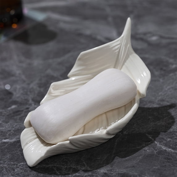 Ceramic Feather Shaped Soap Dish with Drainage Design Bathroom Soap ...