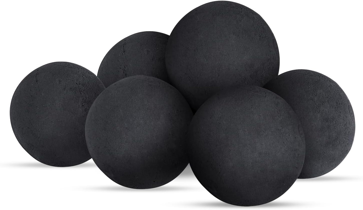 Ceramic Fire Balls for Fire Pit, Set of 6 Round Fire Stones Reusable ...