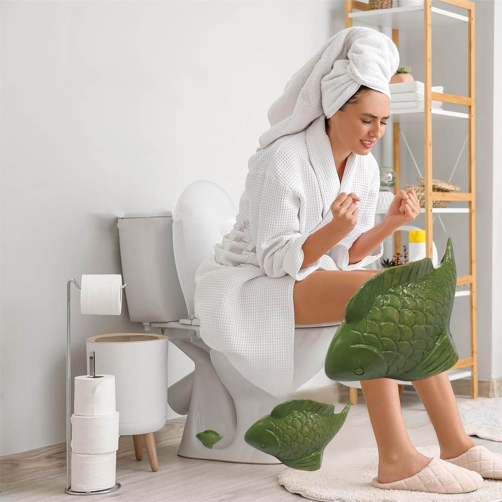 Ceramic Fish Toilet Floor Cap | Cute Green Sea-Themed Bathroom Decor ...