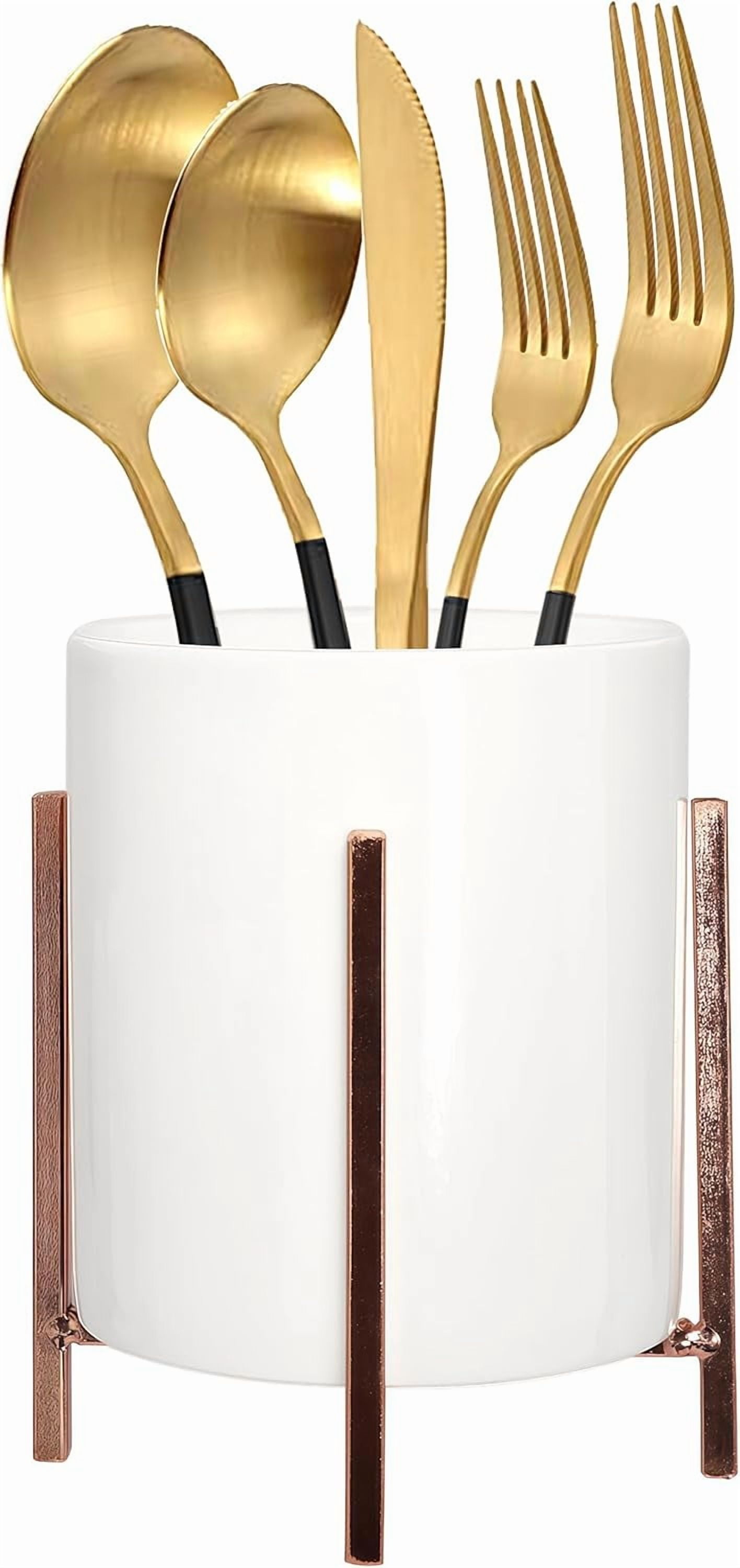 Ceramic Flatware Caddy, Silverware Caddy Cutlery Holder, Round Utensil ...