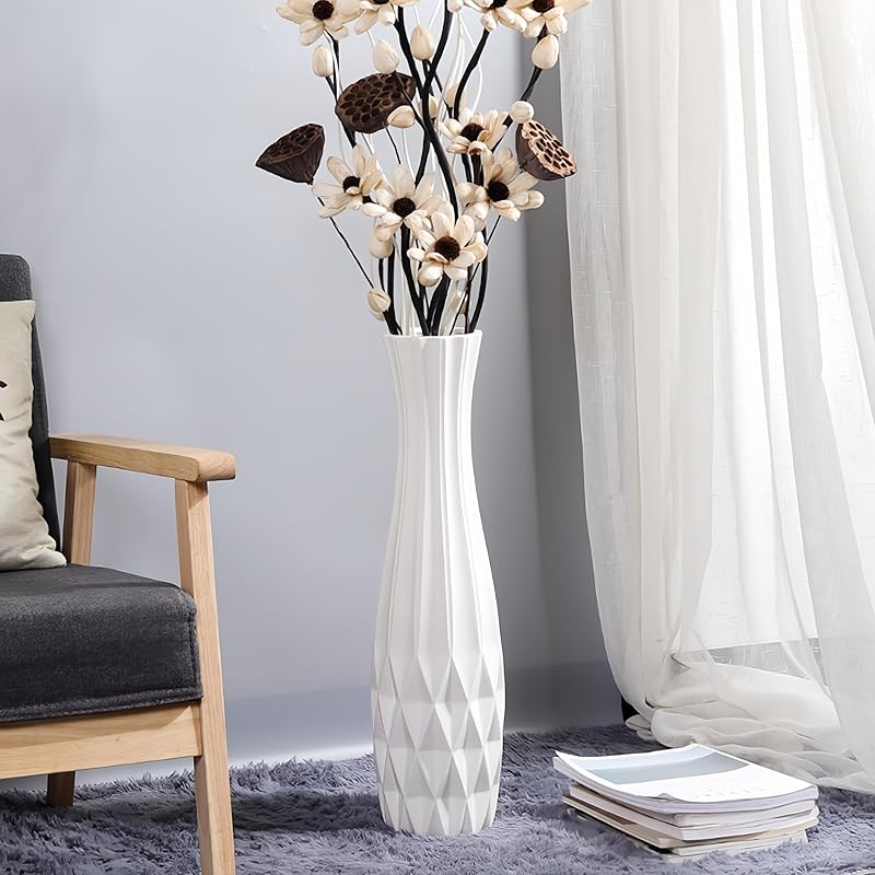 Ceramic Floor Large Vase 17.7 Inches Tall,White Modern Flower Tall ...