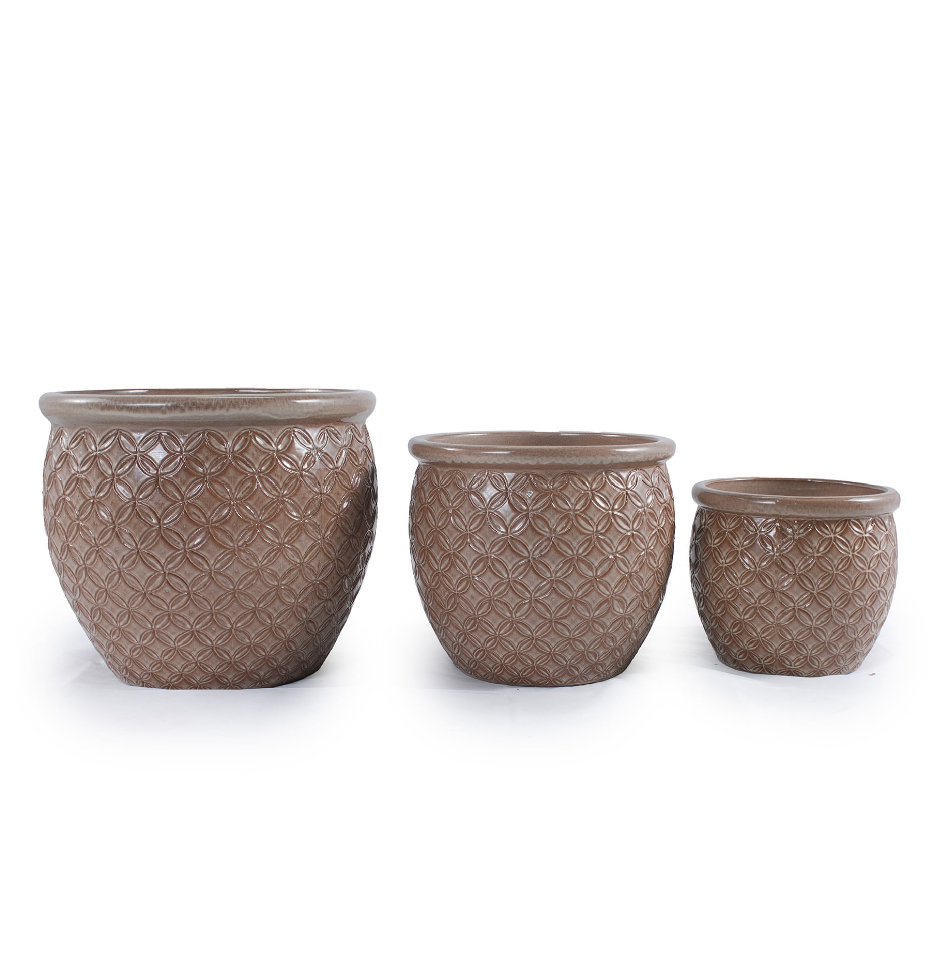 Ceramic Flower Pots 3-Piece Set, Antique Yellow Planters - Modern ...