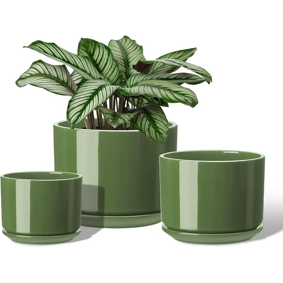 Ceramic Flower Pots, 6+8+10 Inch Pots for Outdoor Plants, Pots with ...