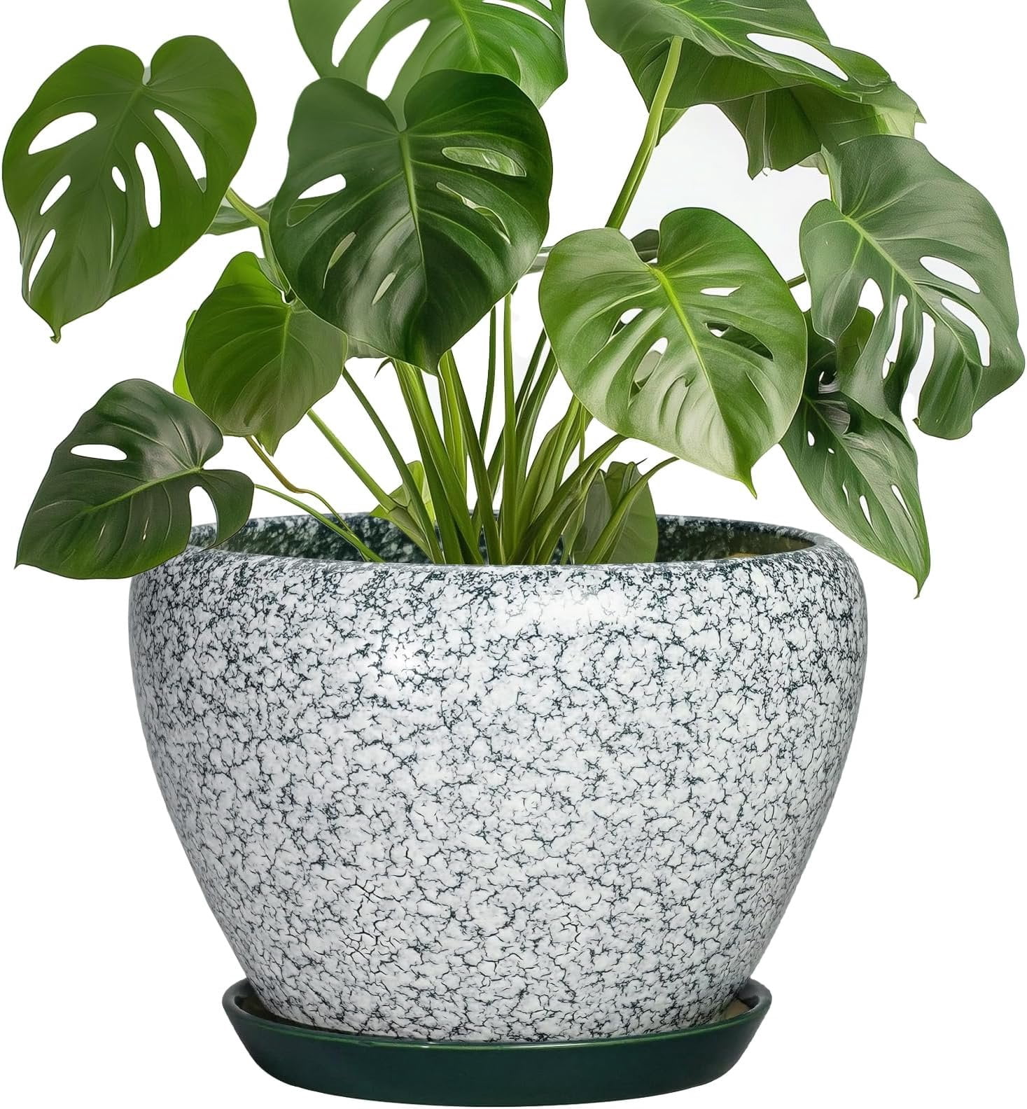 Ceramic Flower Pots, 8 Inch Pots for Indoor, Crackle Green - Walmart.com