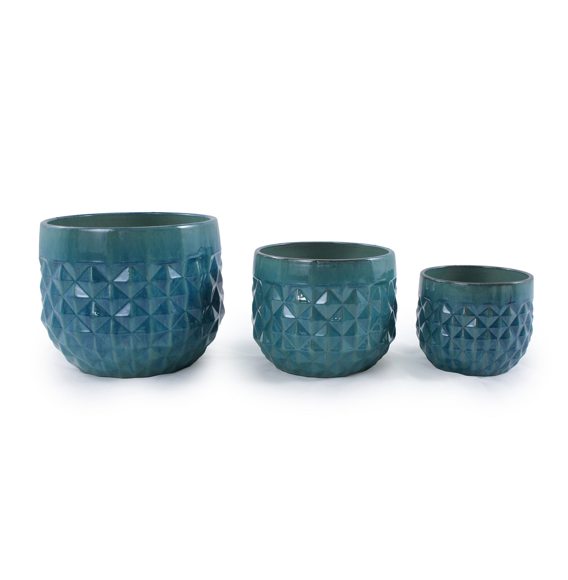 Ceramic Flower Pots Set of 3, Blue Diamond Planters for Indoor/Outdoor ...