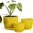 Ceramic Flower Pots,Yellow Plant Pots for Indoor Plants,4.1+5.1+6.5 ...