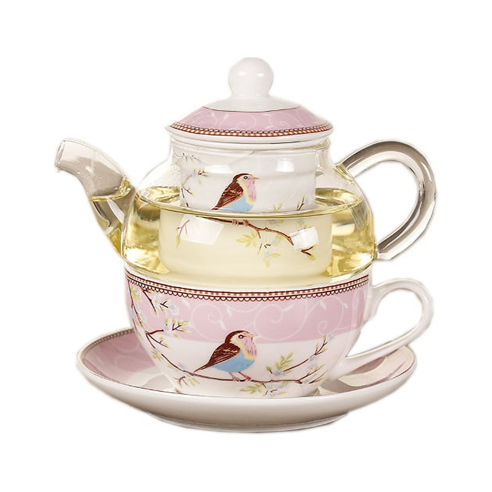 Ceramic Flower Teapot Flower Bird Cup Saucer Heat- Glass Pot Set Coffee ...
