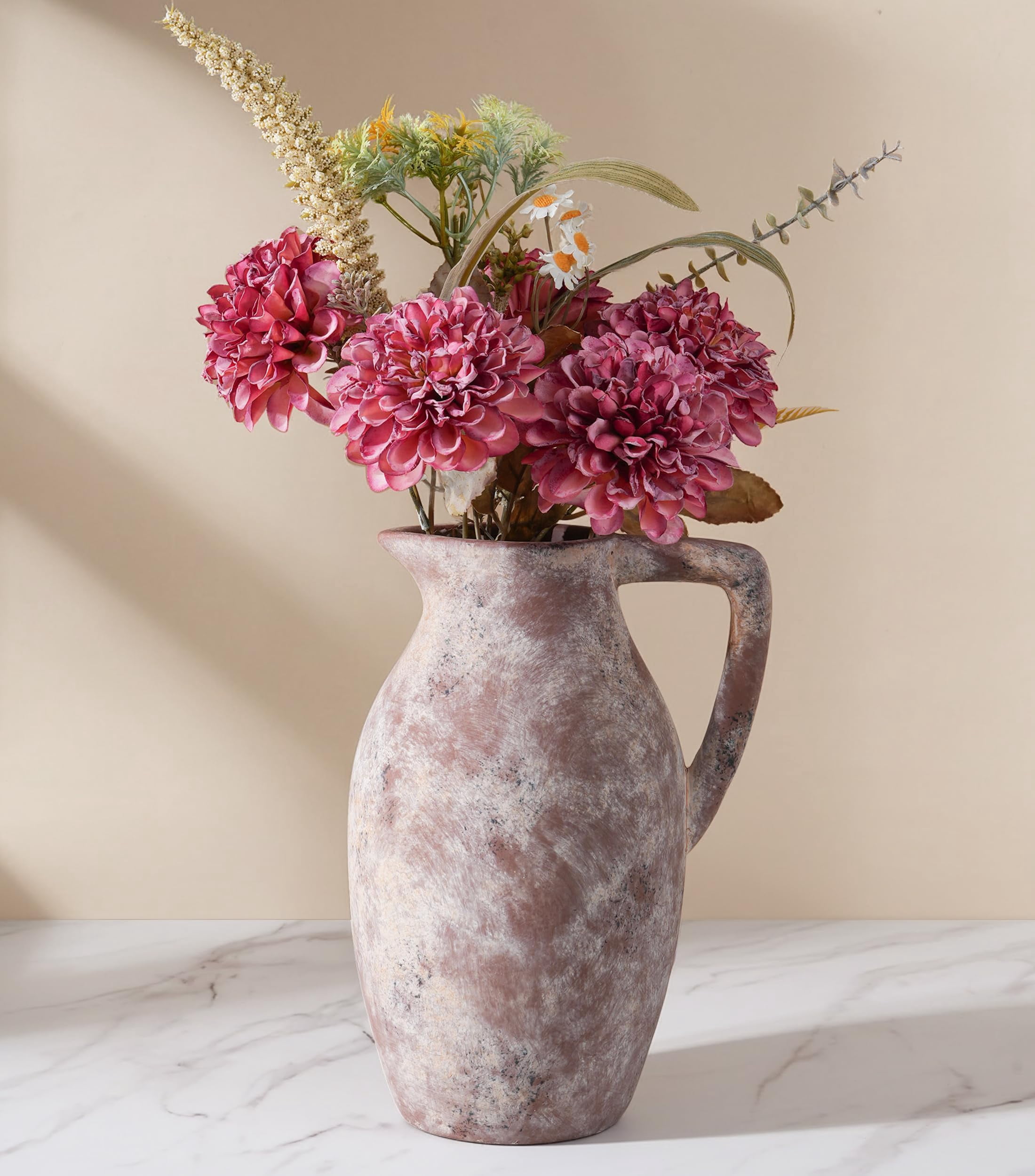 Ceramic Flower Vase With Handle 9.65 Inch Tall Home Decor Farmhouse ...