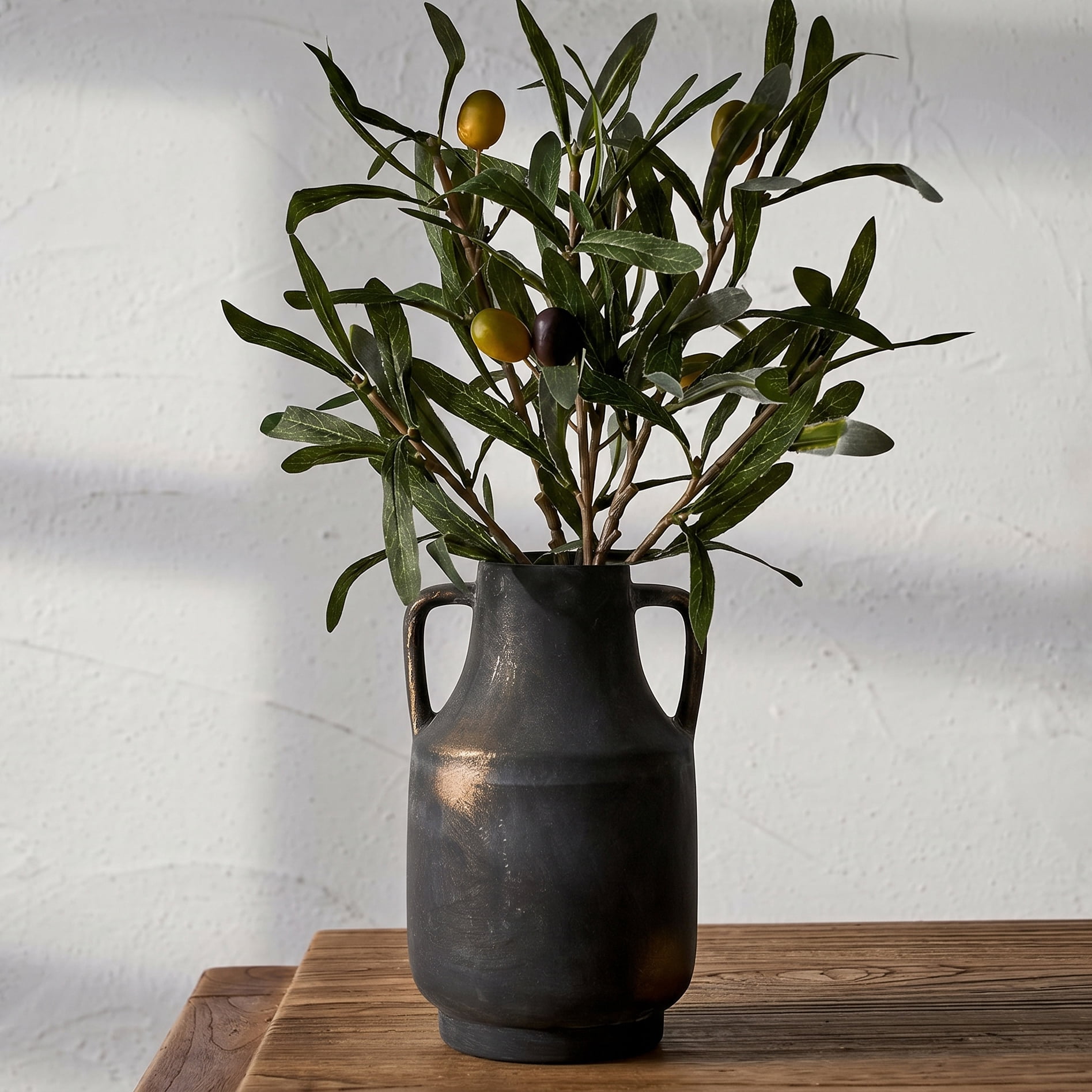 Ceramic Flower Vase with Handles, Large Decorative Black Vase ...