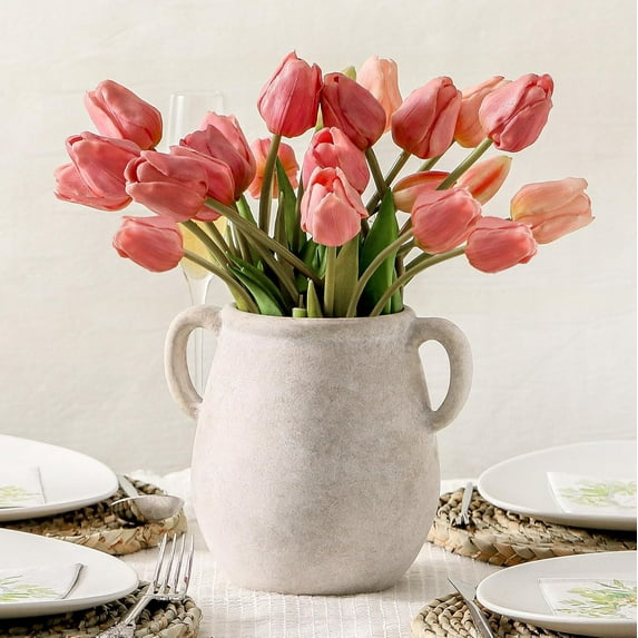 Ceramic Flower Vase Home Decor - 7.1 Inch White Rustic Table Flowers ...