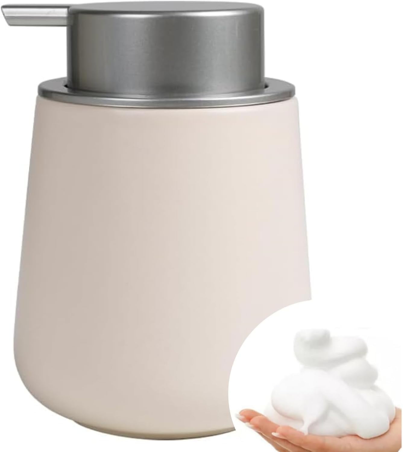 Ceramic Foaming Soap Dispenser - Beige & Grey 12 oz Foam Hand Wash ...