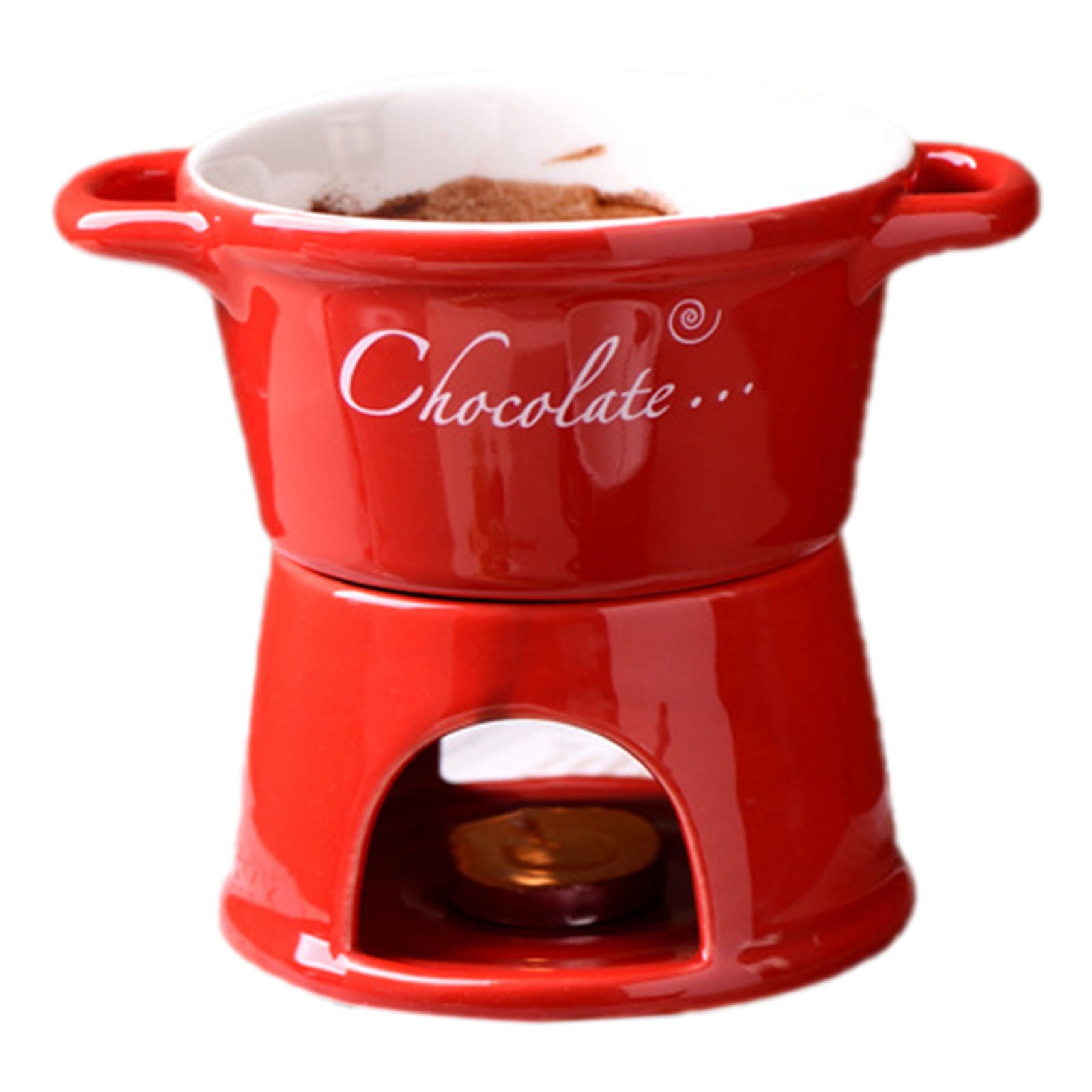 Ceramic Fondue Cup Warmer Melting Pot Mug with Fork for Chocolate ...