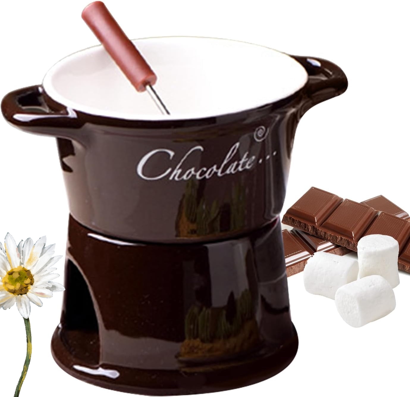 Ceramic Fondue Mug - Butter Melting Warmer with Fork for Intimate ...